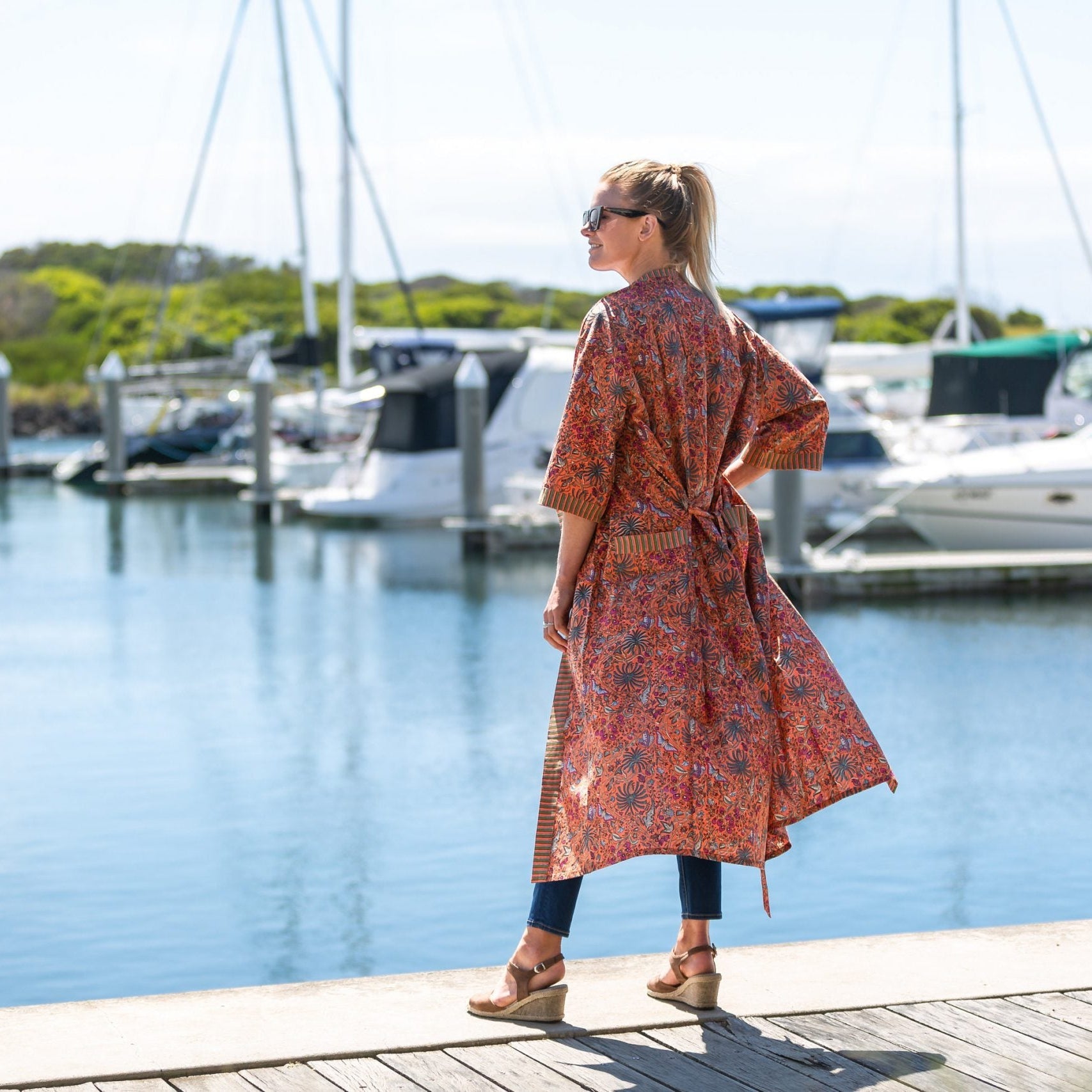 'Luminous Orange' Women’s Cotton Kimono Robe - Bright holiday gift